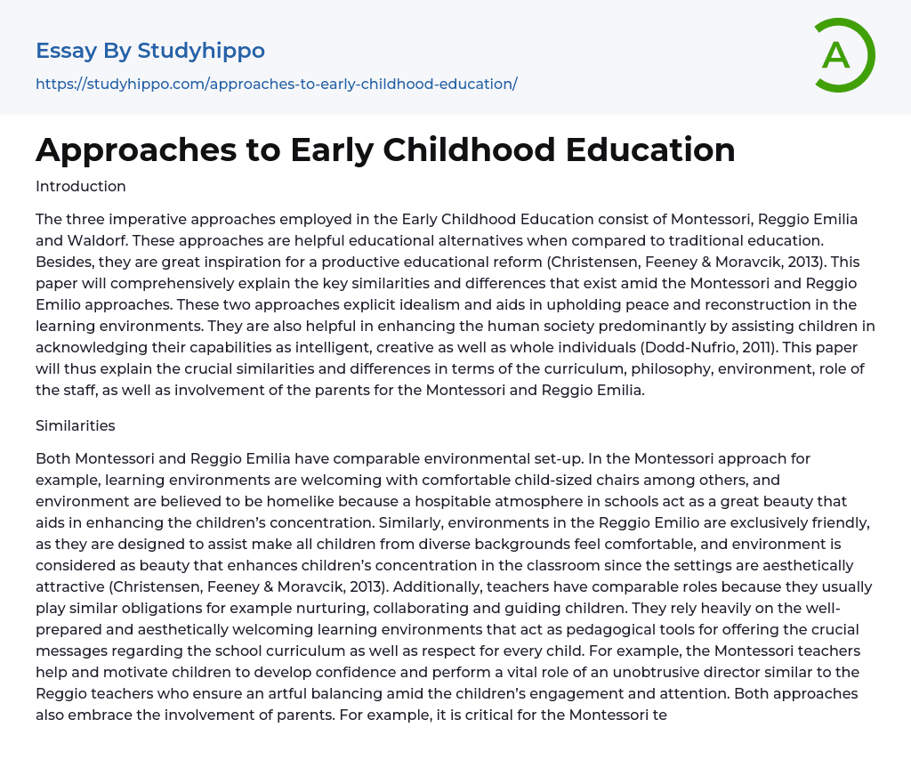 Approaches To Early Childhood Education Essay Example StudyHippo Approaches To Early Childhood Education Essay Example StudyHippo