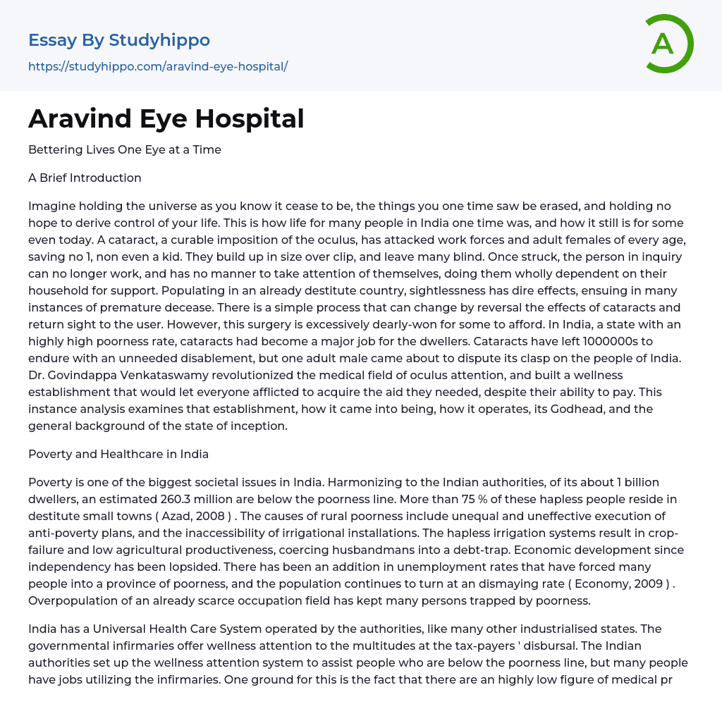 Aravind Eye Hospital Essay Example | StudyHippo.com