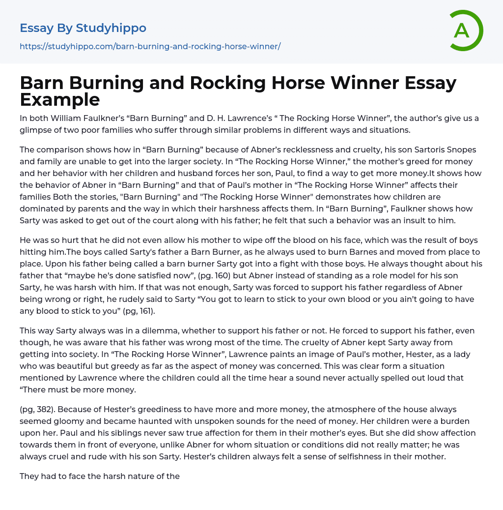 Barn Burning And Rocking Horse Winner Essay Example StudyHippo