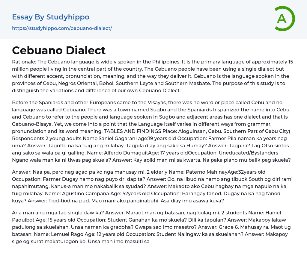 Cebuano Dialect Essay Example StudyHippo Cebuano Dialect Essay Example StudyHippo