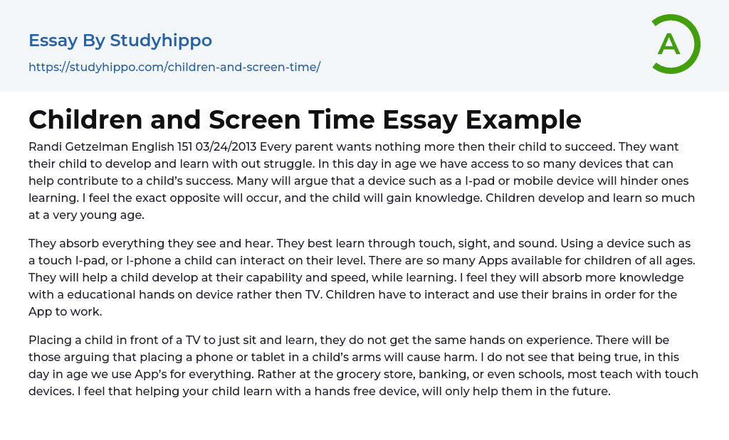 Children And Screen Time Essay Example StudyHippo