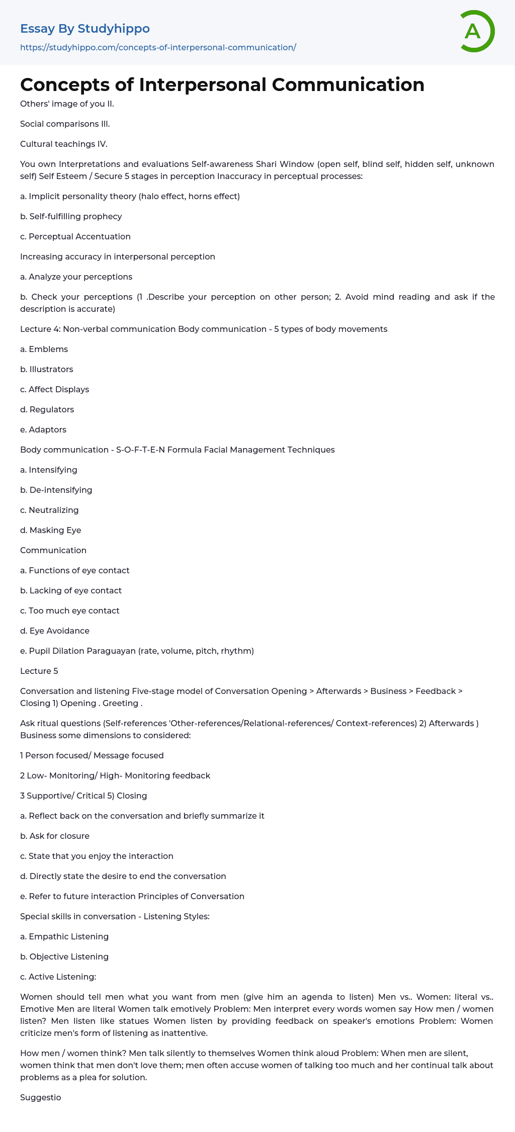 Concepts Of Interpersonal Communication Essay Example StudyHippo Concepts Of Interpersonal Communication Essay Example StudyHippo