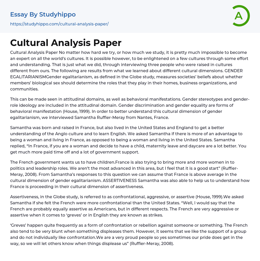 Cultural Analysis Paper Essay Example StudyHippo Cultural Analysis Paper Essay Example StudyHippo