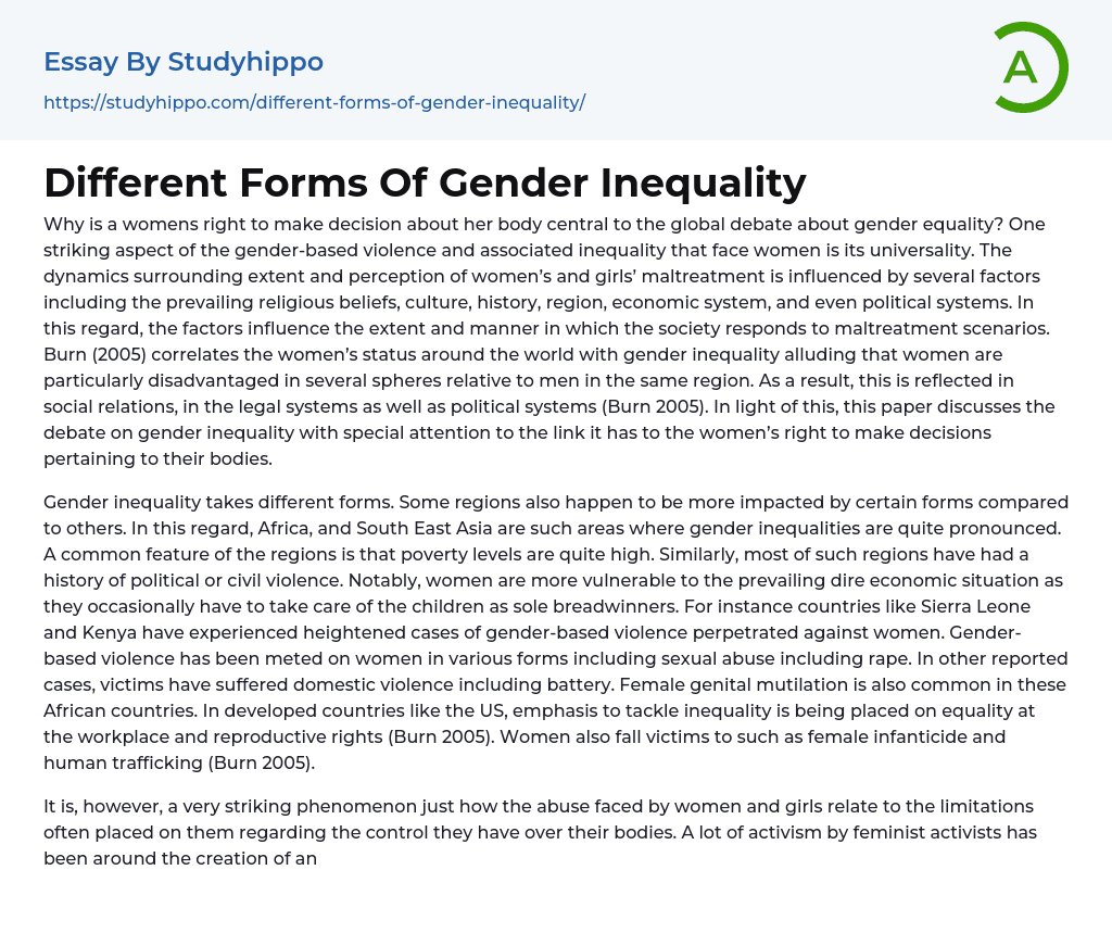 Different Forms Of Gender Inequality Essay Example StudyHippo