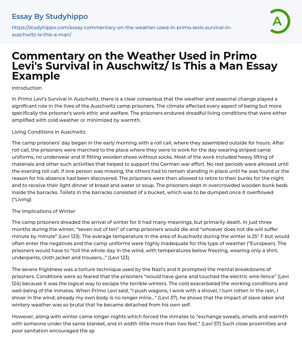 Commentary On The Weather Used In Primo Levi s Survival In Auschwitz Commentary On The Weather Used In Primo Levi s Survival In Auschwitz