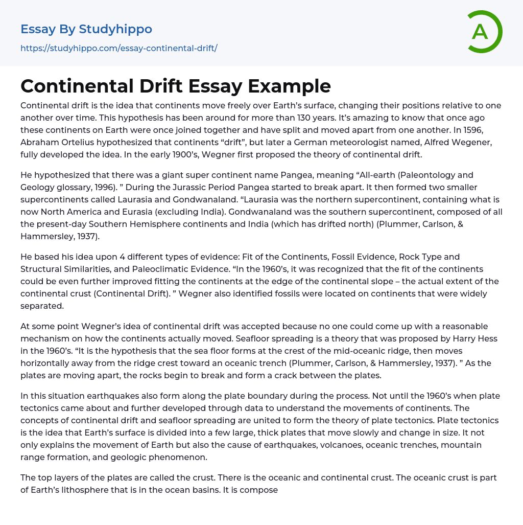 Continental Drift Essay Example StudyHippo Continental Drift Essay Example StudyHippo