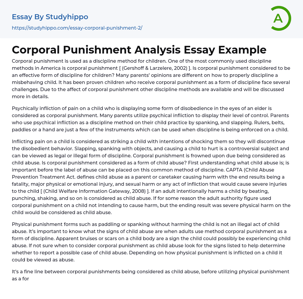 Corporal Punishment Analysis Essay Example StudyHippo