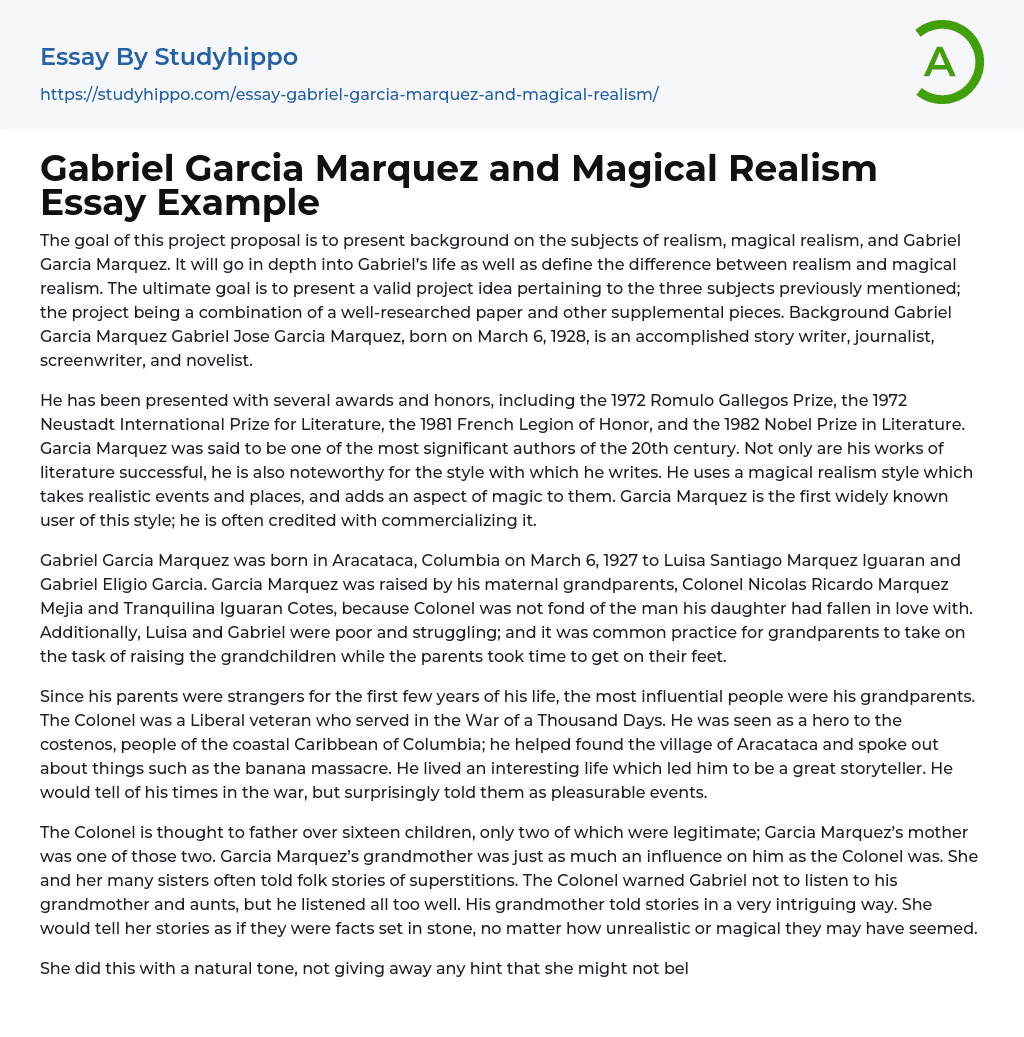 Gabriel Garcia Marquez And Magical Realism Essay Example StudyHippo Gabriel Garcia Marquez And Magical Realism Essay Example StudyHippo