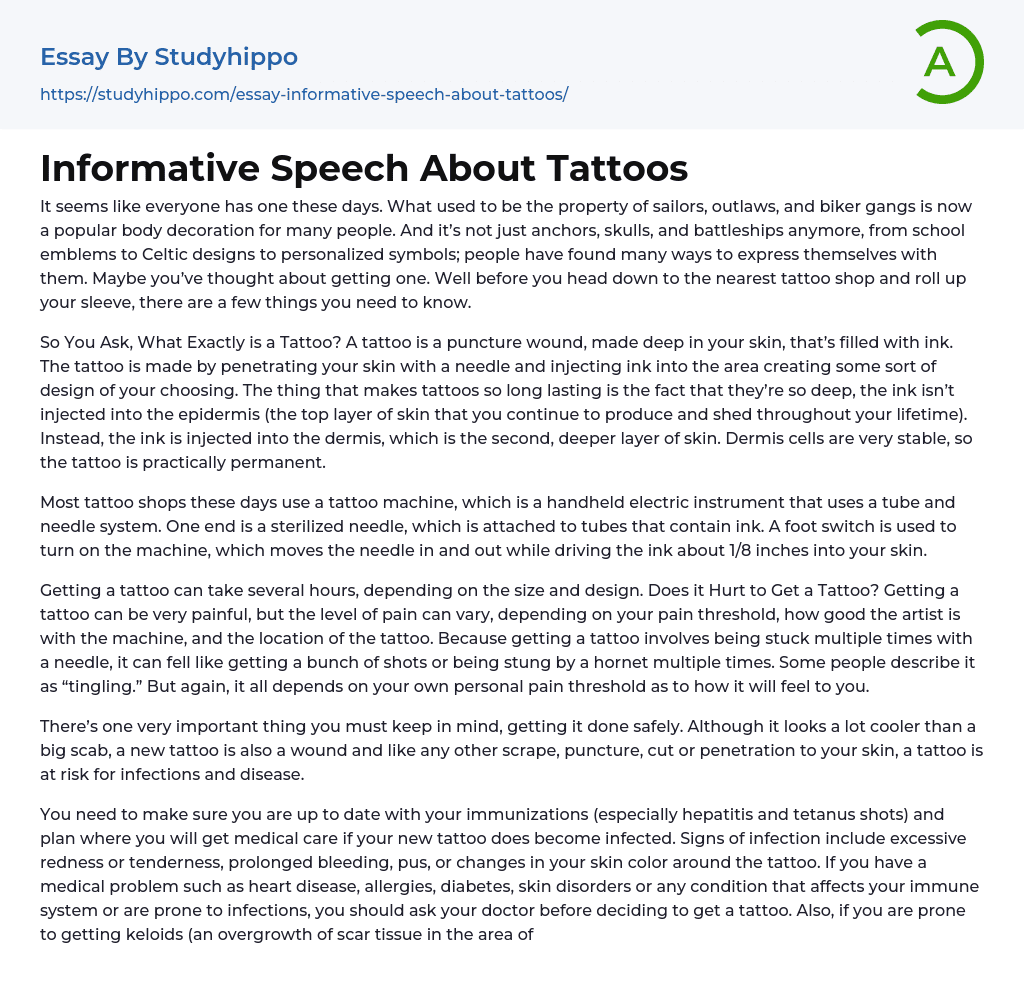 Informative Speech About Tattoos Essay Example StudyHippo Informative Speech About Tattoos Essay Example StudyHippo