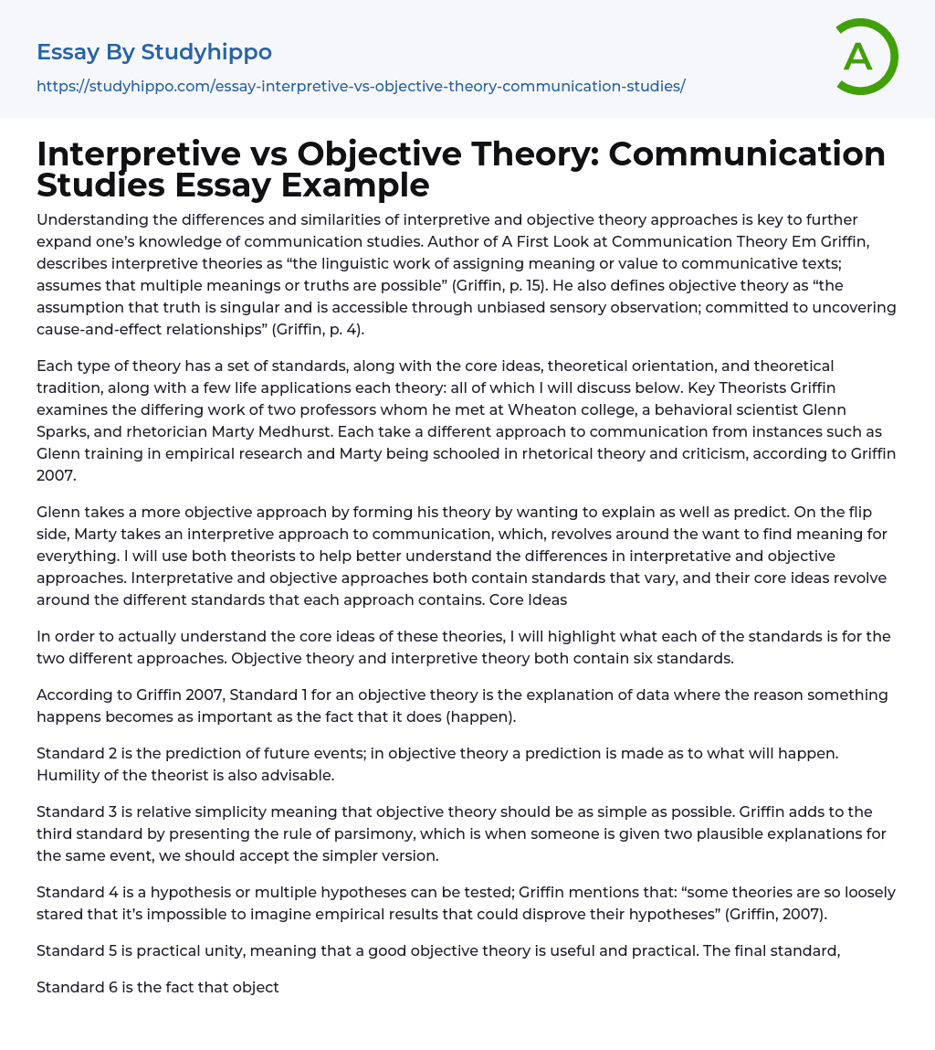 Interpretive Vs Objective Theory Communication Studies Essay Example
