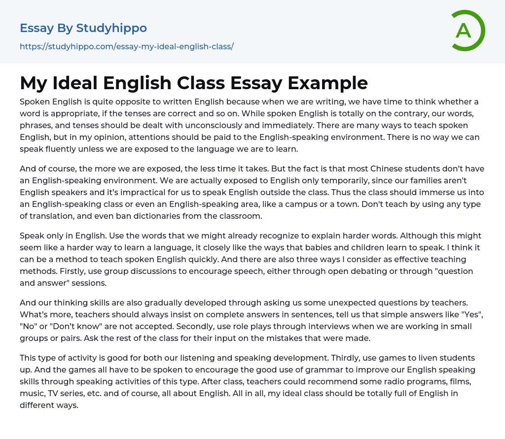My Ideal English Class Essay Example StudyHippo