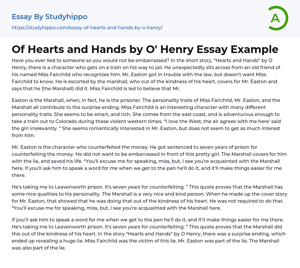 Of Hearts And Hands By O Henry Essay Example StudyHippo Of Hearts And Hands By O Henry Essay Example StudyHippo