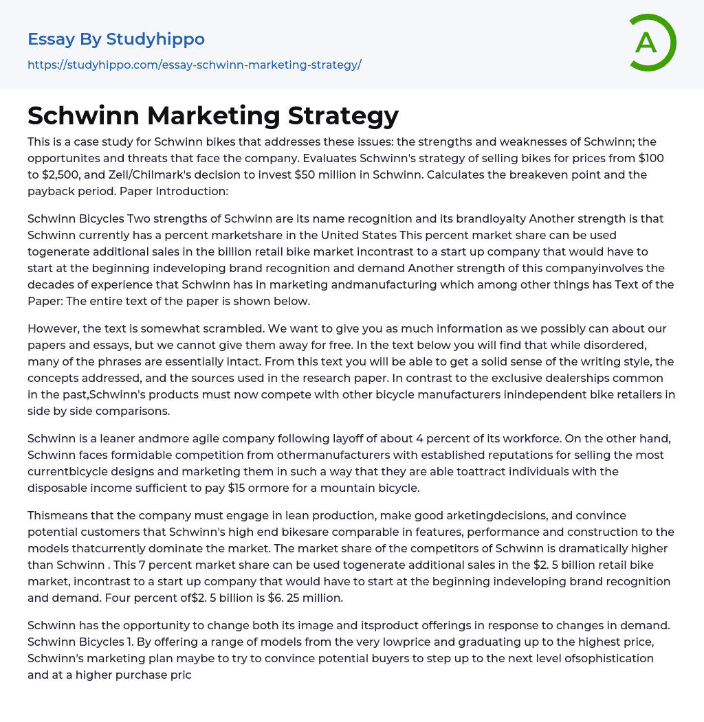 Schwinn Marketing Strategy Essay Example StudyHippo Schwinn Marketing Strategy Essay Example StudyHippo