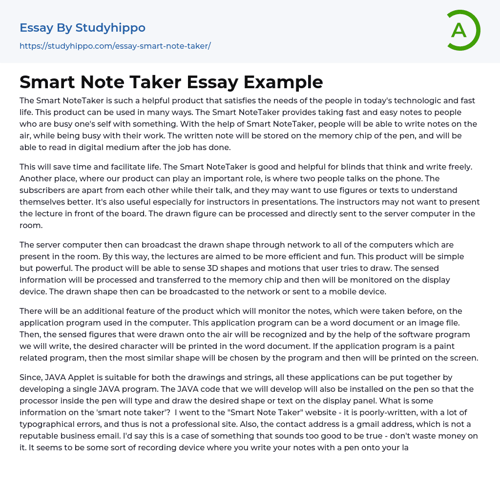 Smart Note Taker Essay Example StudyHippo Smart Note Taker Essay Example StudyHippo