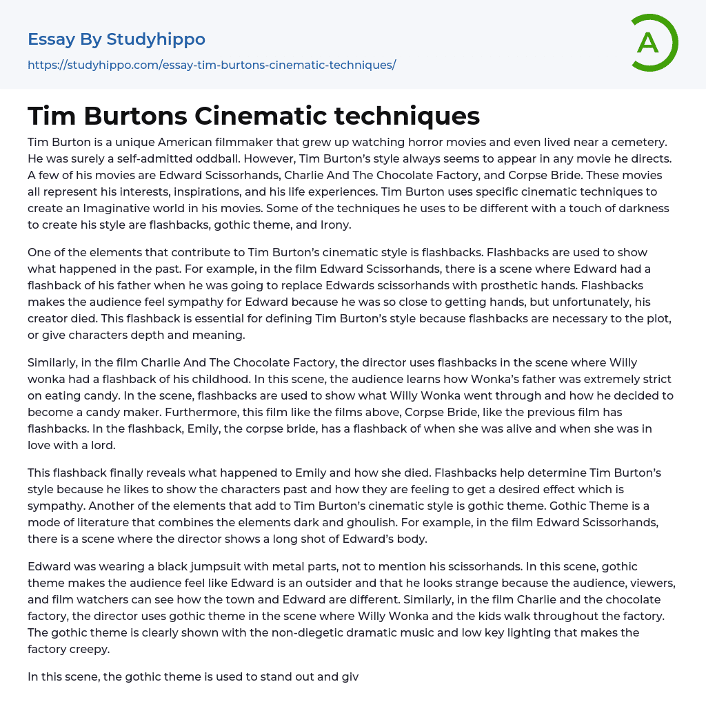 Tim Burtons Cinematic Techniques Essay Example StudyHippo Tim Burtons Cinematic Techniques Essay Example StudyHippo