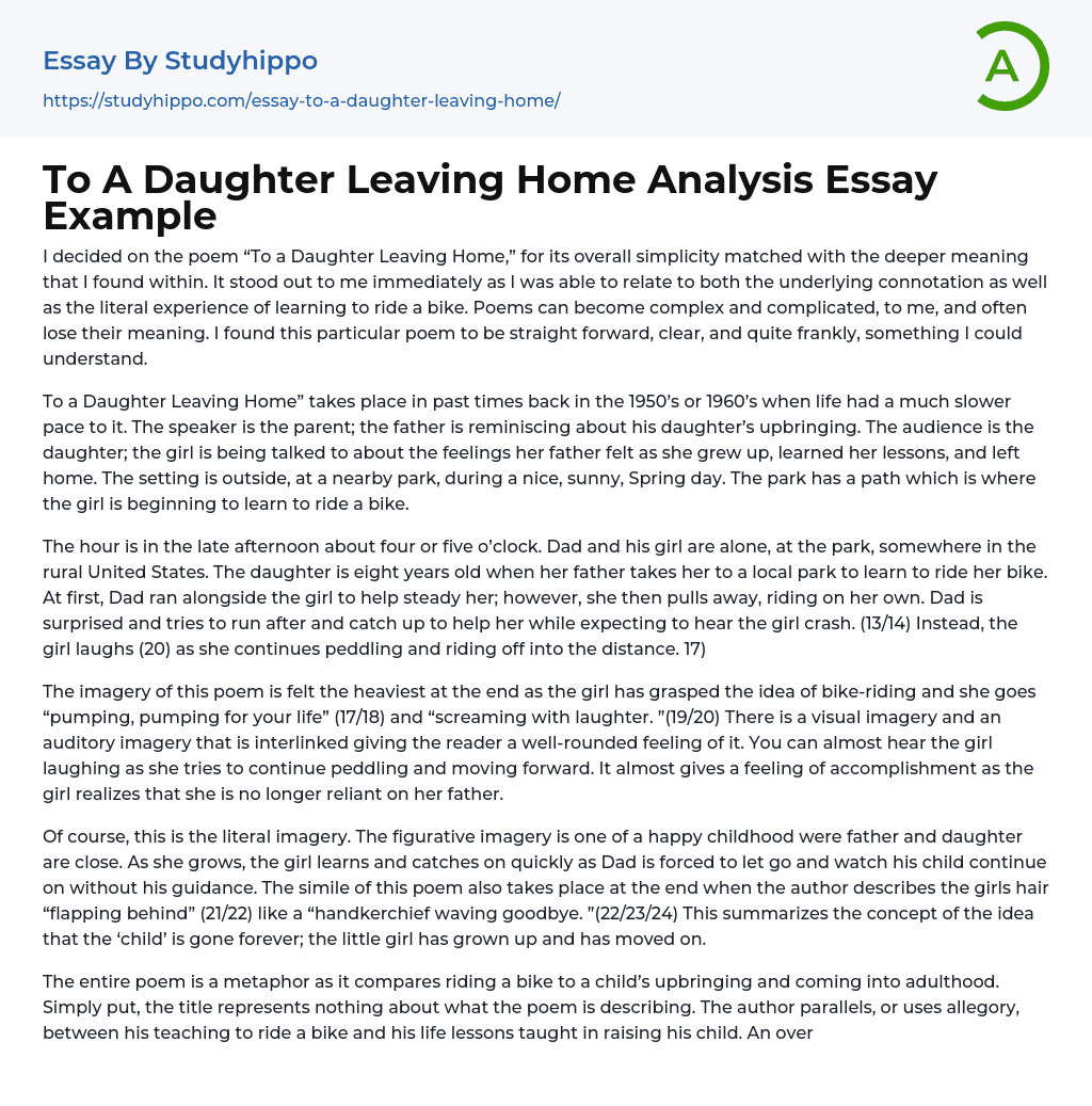 To A Daughter Leaving Home Analysis Essay Example StudyHippo