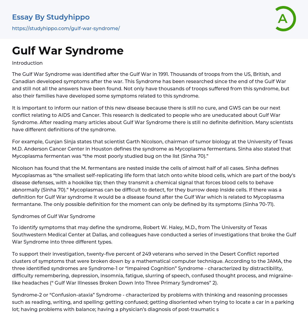 Gulf War Syndrome Essay Example StudyHippo Gulf War Syndrome Essay Example StudyHippo