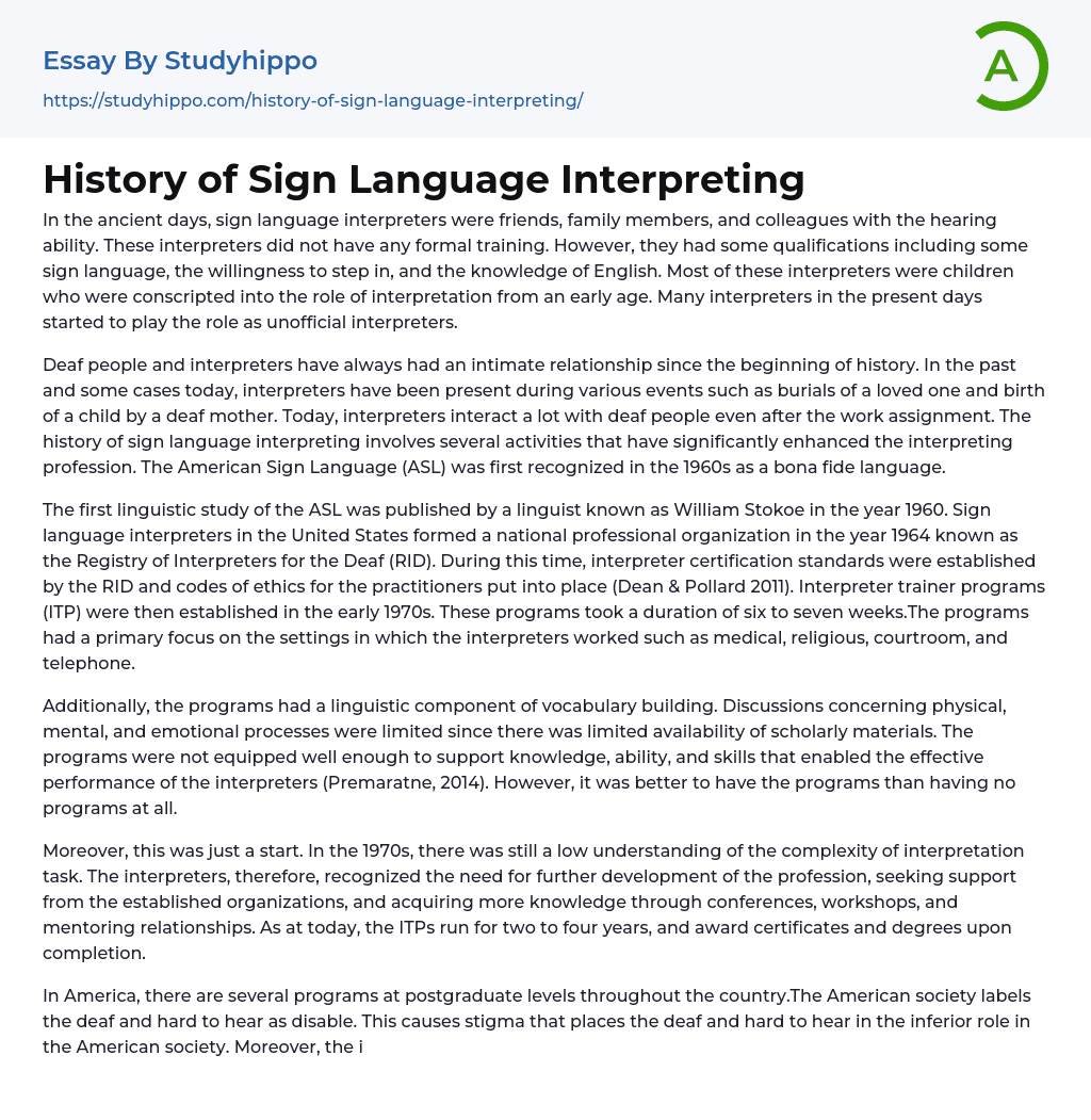 History Of Sign Language Interpreting Essay Example StudyHippo
