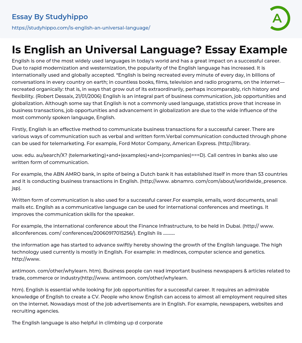 Is English An Universal Language Essay Example StudyHippo