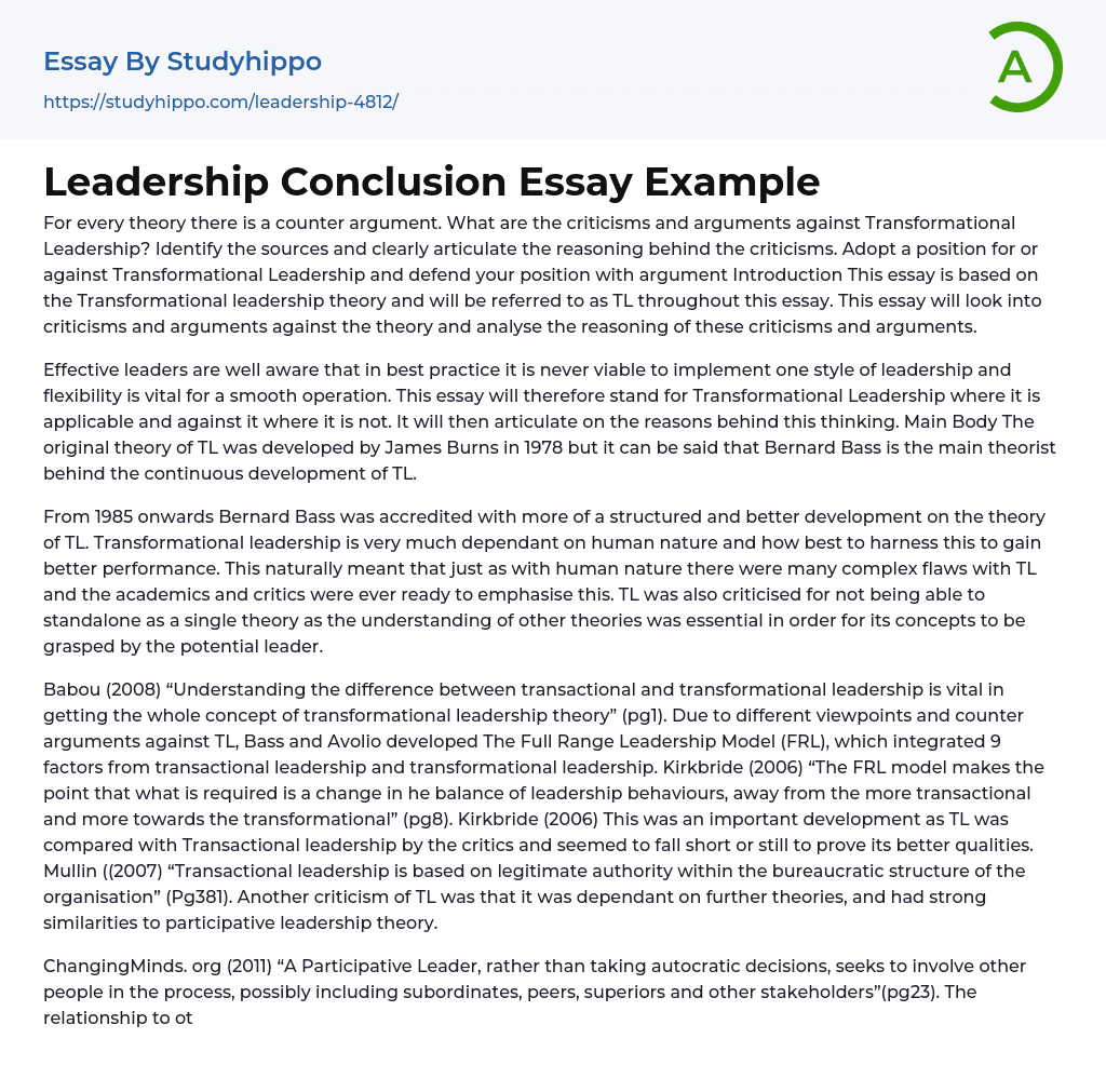 Leadership Conclusion Essay Example StudyHippo