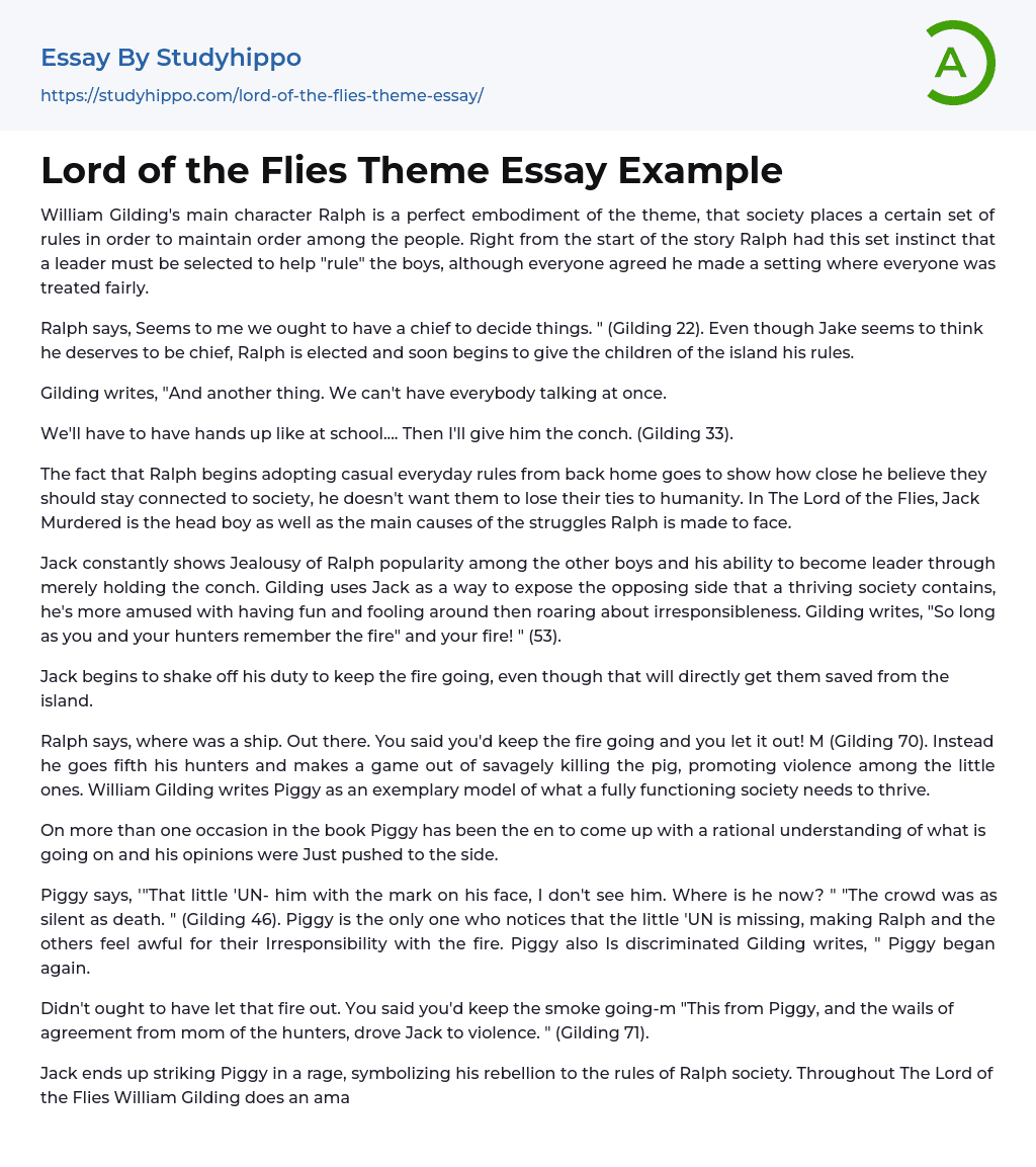 Lord Of The Flies Theme Essay Example StudyHippo Lord Of The Flies Theme Essay Example StudyHippo