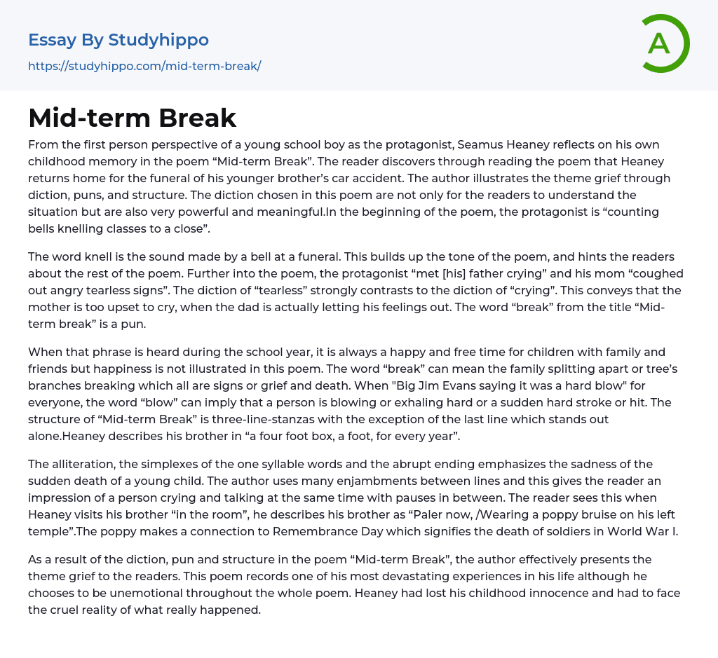 Mid term Break Essay Example StudyHippo Mid term Break Essay Example StudyHippo