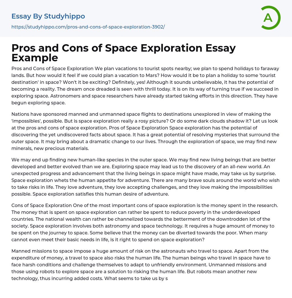 Pros And Cons Of Space Exploration Essay Example StudyHippo