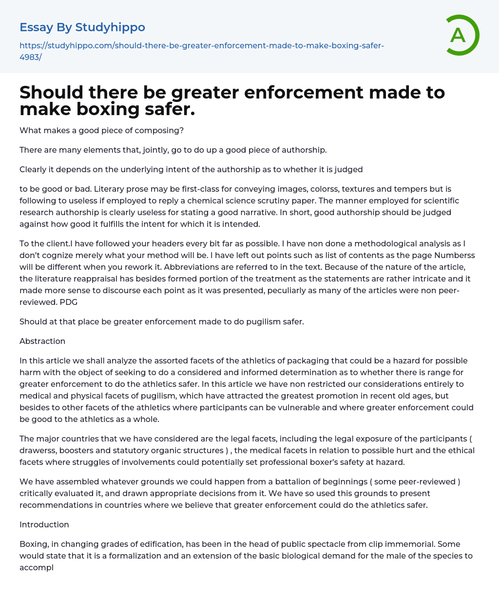 Should There Be Greater Enforcement Made To Make Boxing Safer Essay Should There Be Greater Enforcement Made To Make Boxing Safer Essay