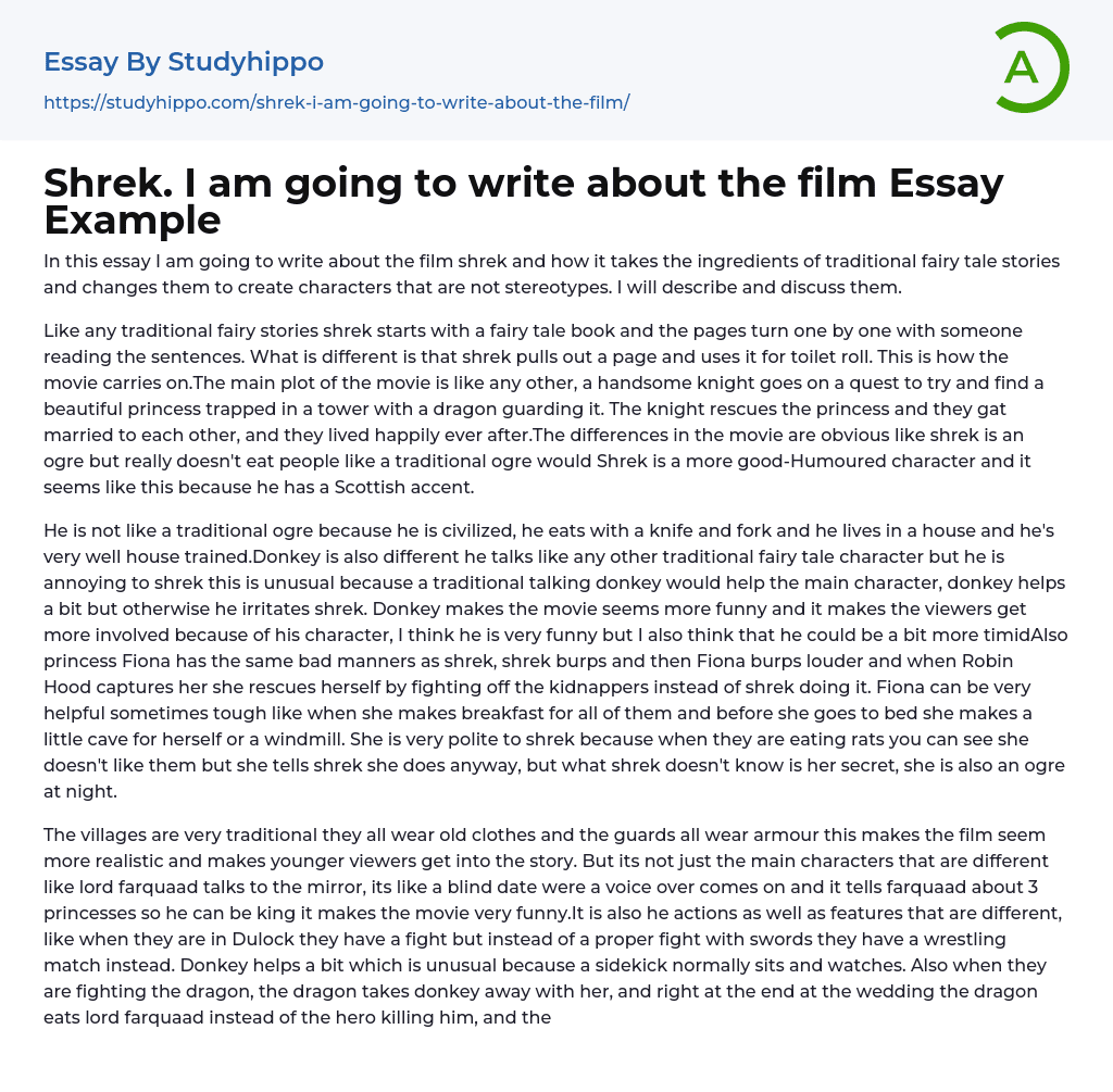 Shrek I Am Going To Write About The Film Essay Example StudyHippo