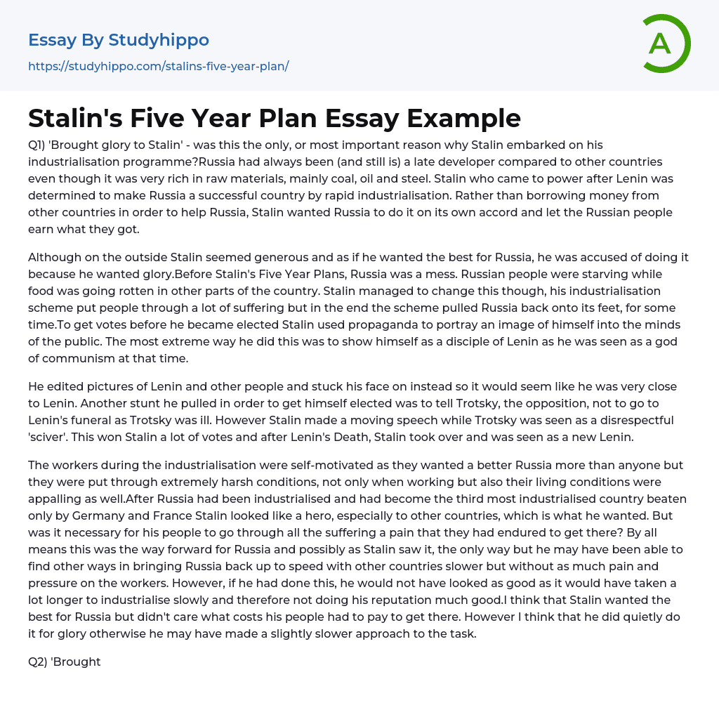 Stalin s Five Year Plan Essay Example StudyHippo Stalin s Five Year Plan Essay Example StudyHippo