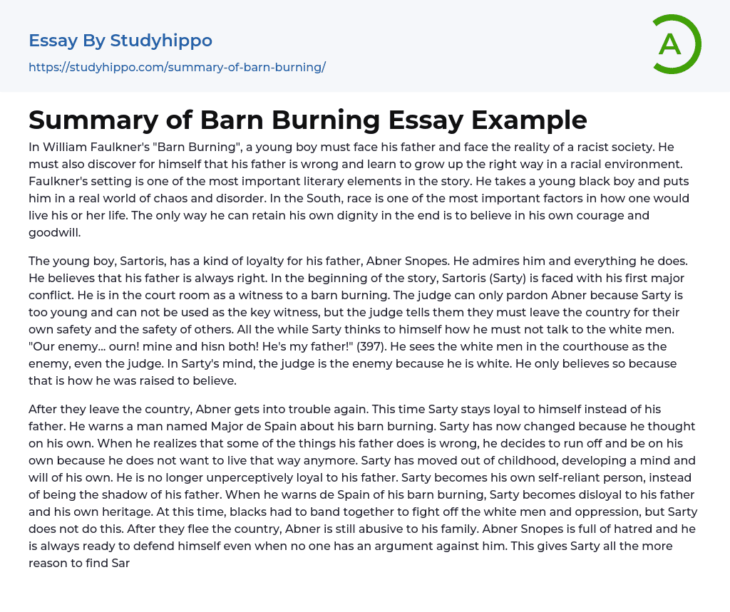 Summary Of Barn Burning Essay Example StudyHippo