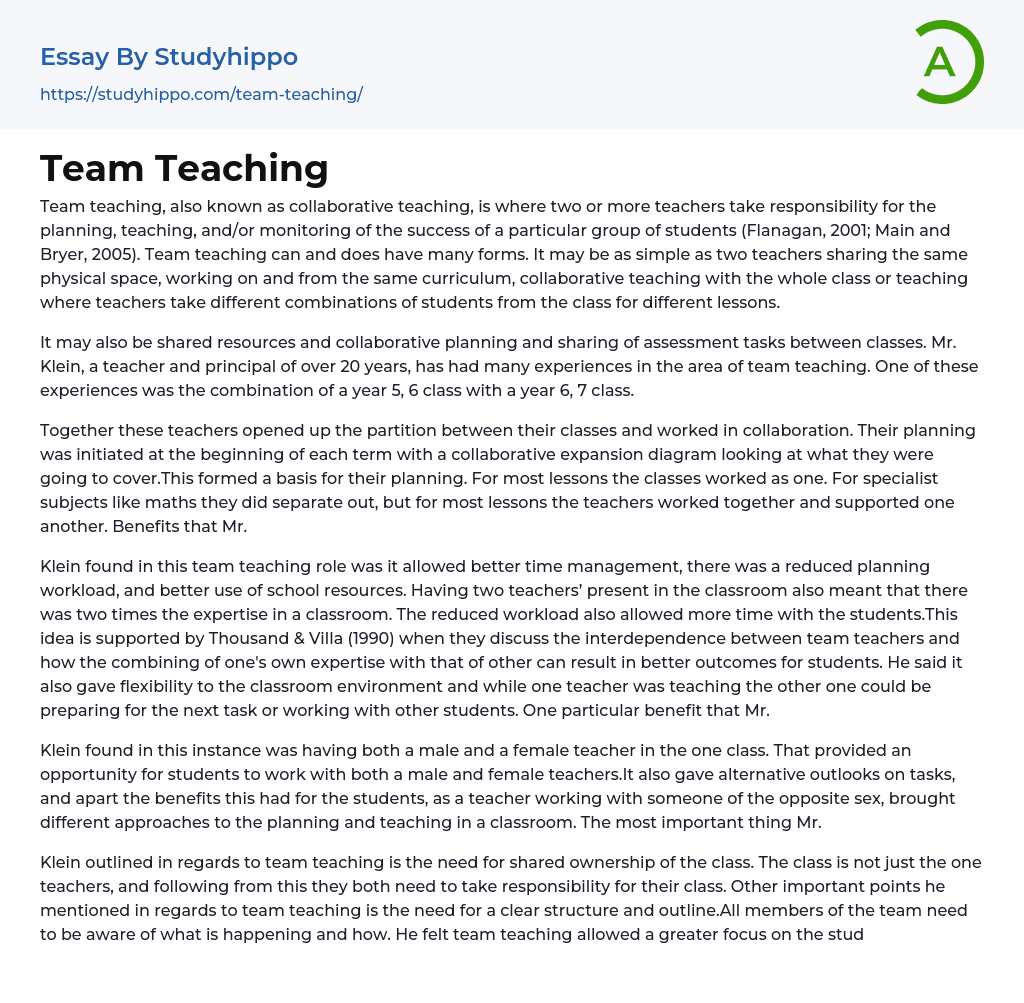 Team Teaching Essay Example StudyHippo