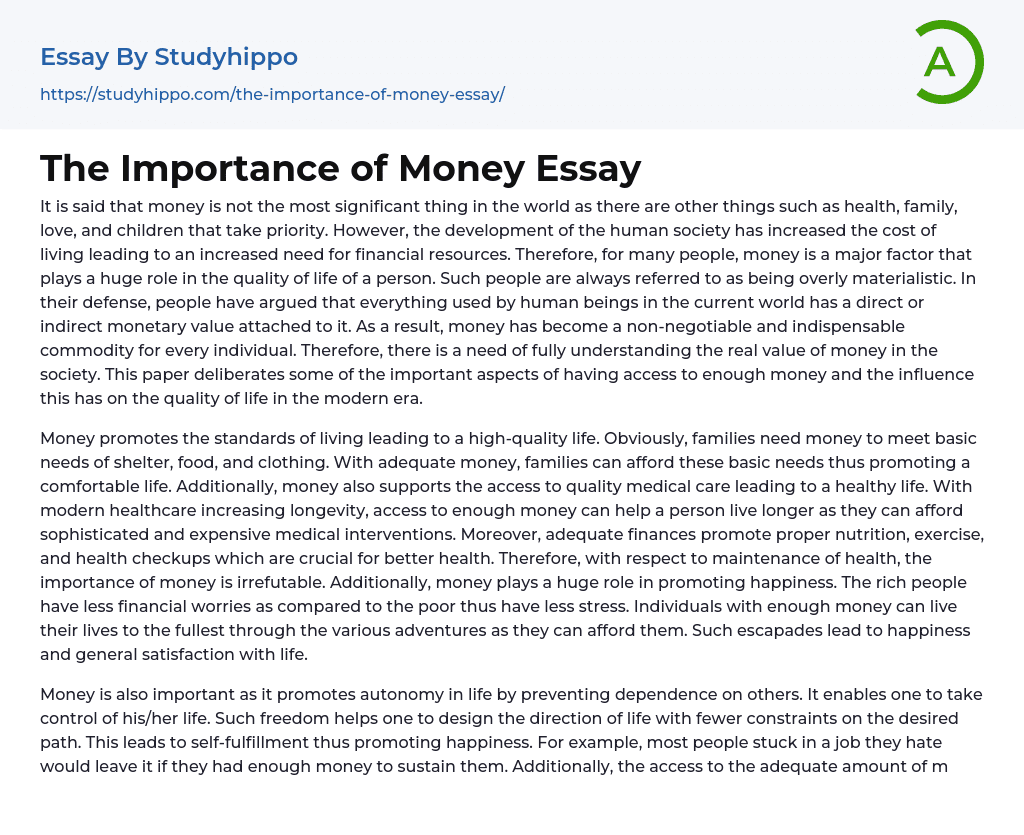 The Importance Of Money Essay StudyHippo The Importance Of Money Essay StudyHippo