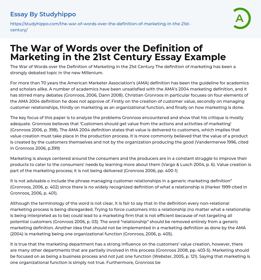 The War Of Words Over The Definition Of Marketing In The 21st Century